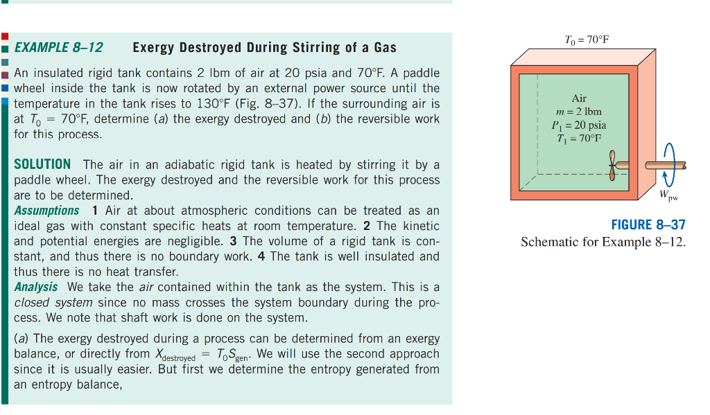 Solved EXAMPLE 8-12 Exergy Destroyed During Stirring of | Chegg.com