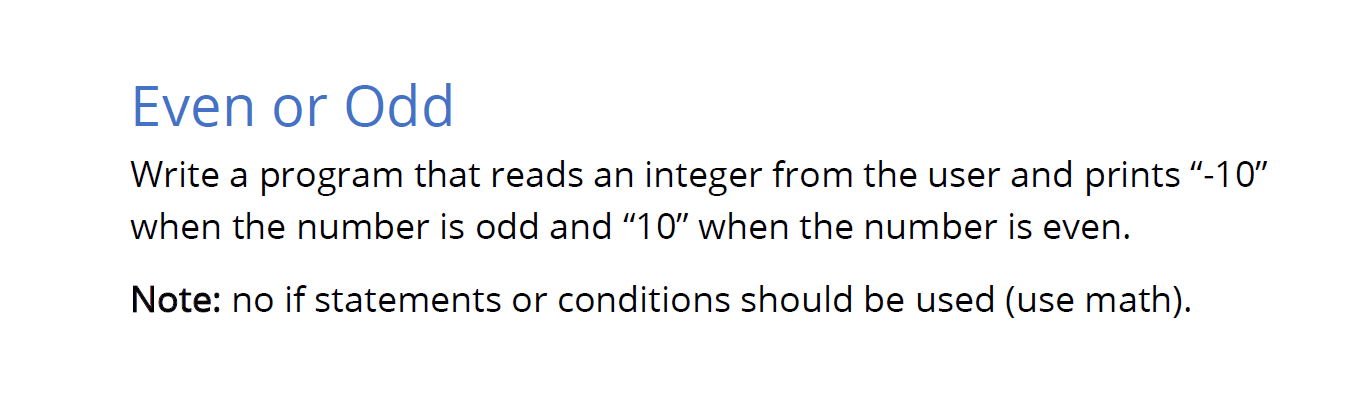 Solved Even or Odd Write a program that reads an integer | Chegg.com