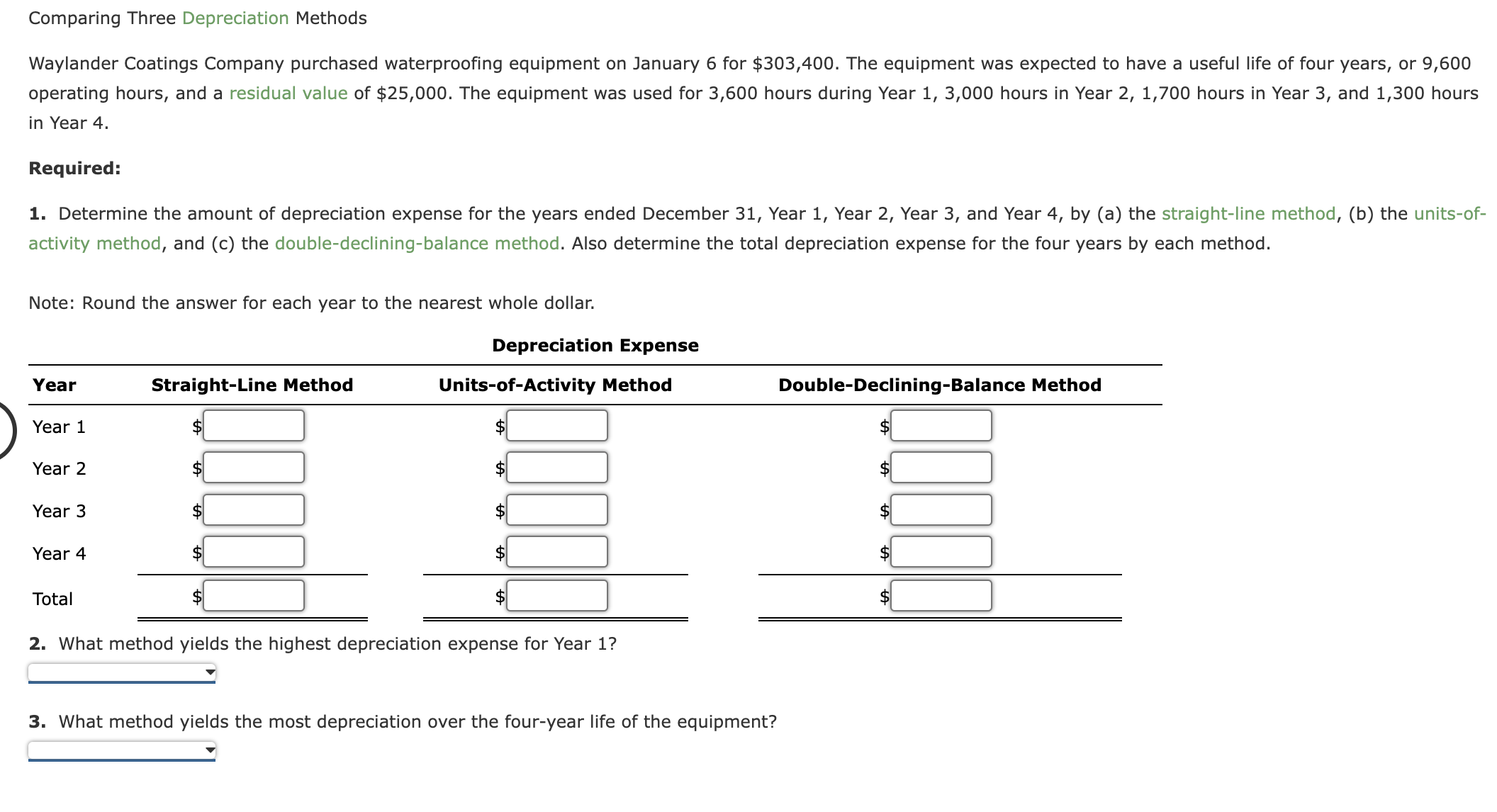 Solved Comparing Three Depreciation Methods Waylander | Chegg.com
