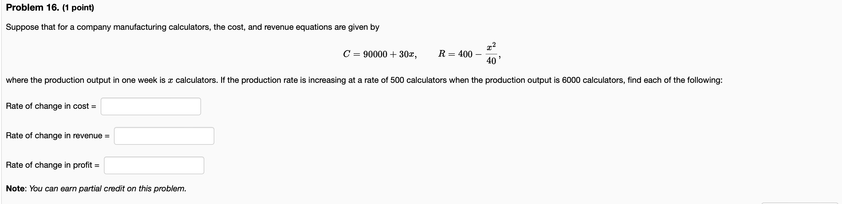Solved Problem 16. (1 point) Suppose that for a company | Chegg.com