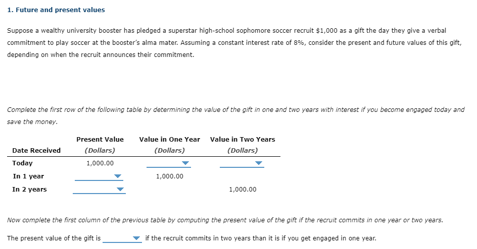 Solved 1. Future and present values Suppose a wealthy | Chegg.com