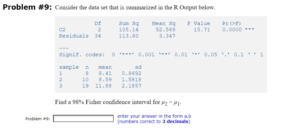 Solved Problem \#9: Consider the data set that is summarized | Chegg.com