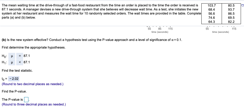 Solved The mean waiting time at the drive-through of a | Chegg.com