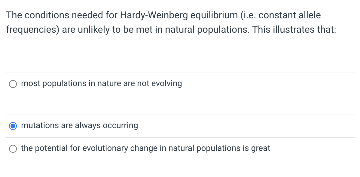 Solved The conditions needed for Hardy-Weinberg equilibrium | Chegg.com