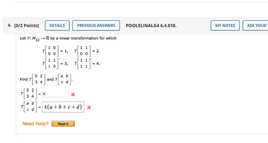 Solved 3. [3/4 points) DETAILS PREVIOUS ANSWERS POOLELINALG4 | Chegg.com