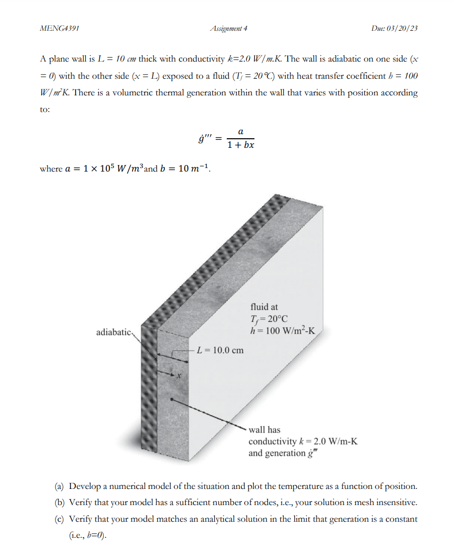 A plane wall is L=10 cm thick with conductivity k=2.0 | Chegg.com
