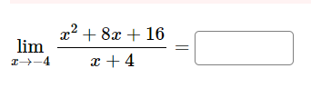 Solved limx→−4x+4x2+8x+16= | Chegg.com