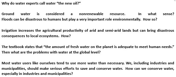 Solved Questions about Water - A limited resource (Answer | Chegg.com