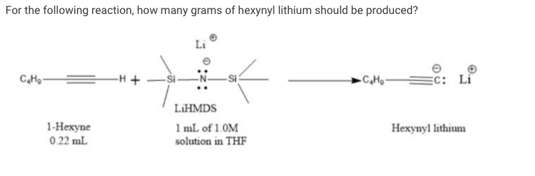 Solved For the following reaction, how many grams of hexynyl | Chegg.com