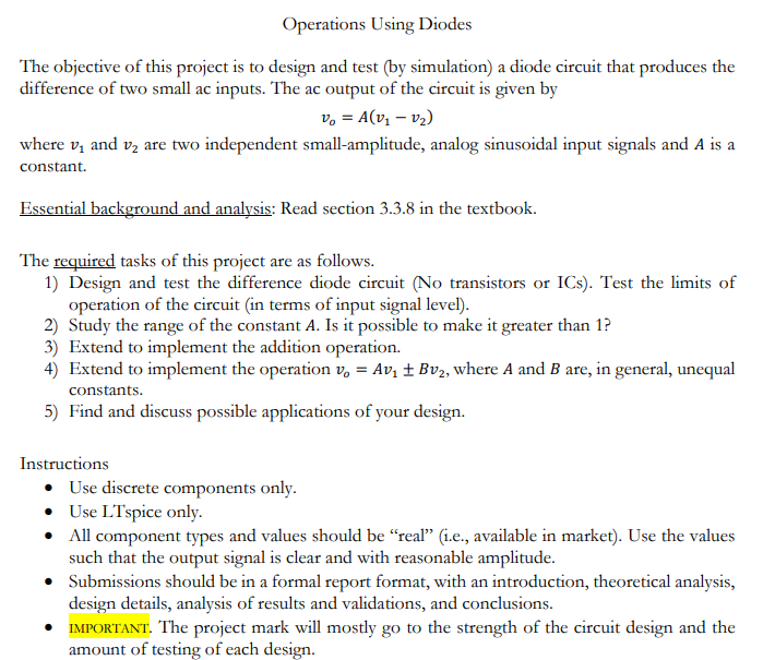 Solved The objective of this project is to design and test | Chegg.com