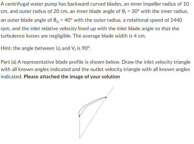 Solved A centrifugal water pump has backward curved blades, | Chegg.com