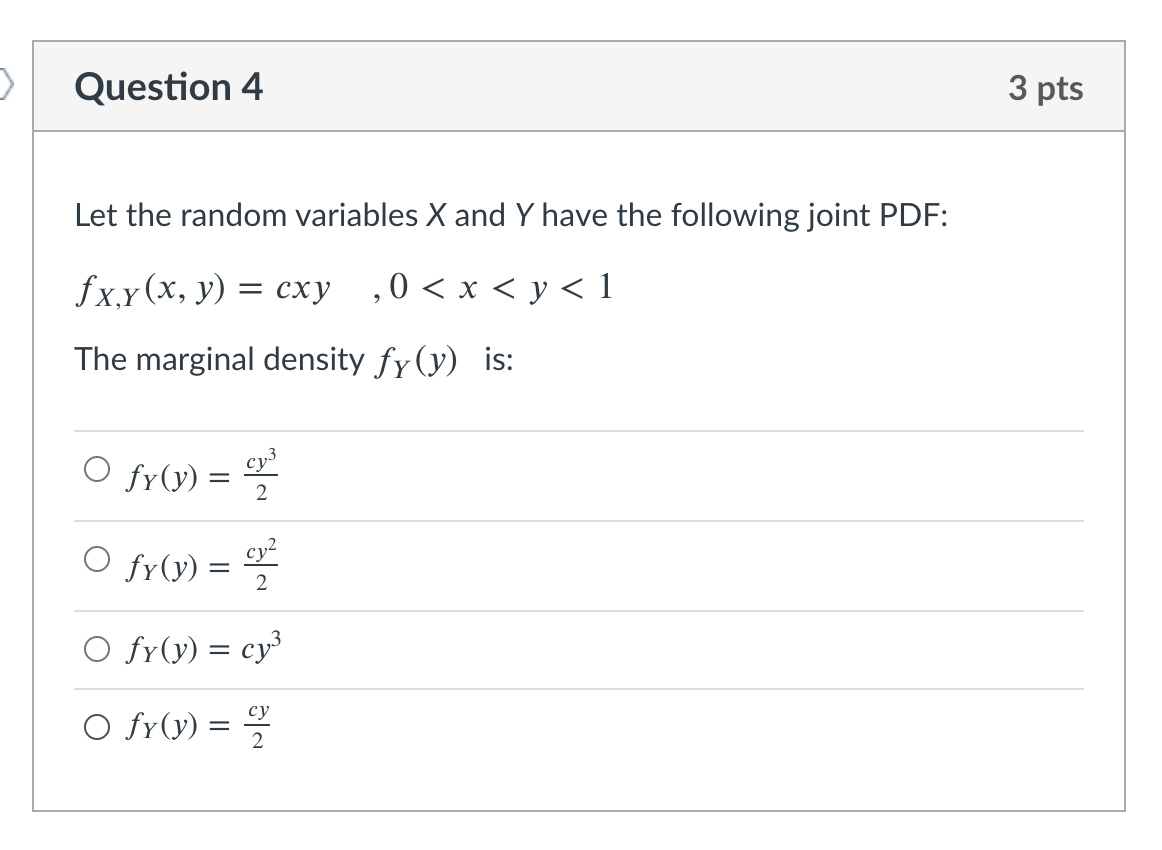 Solved > Question 4 3 pts Let the random variables X and Y | Chegg.com