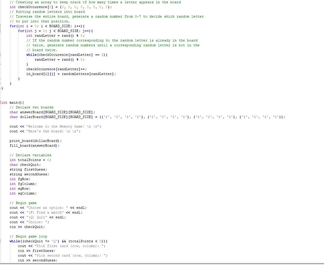 Solved I need help fixing this C++ Memory code. My code is | Chegg.com