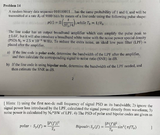 Solved Problem 14A random binary data sequence 010100011dots | Chegg.com