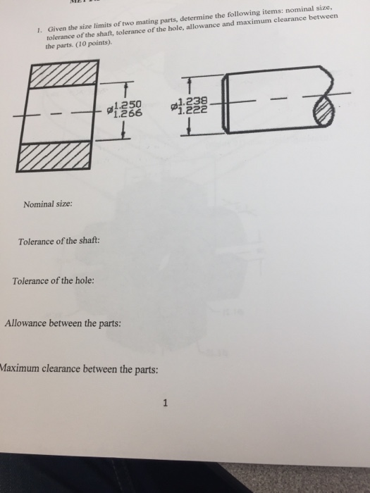 Solved Give the size limits of two mating parts, determine | Chegg.com