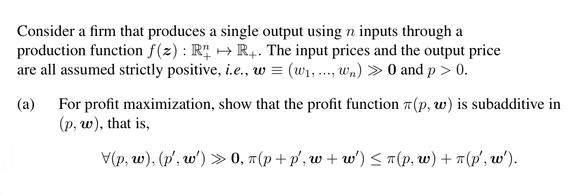 Solved Consider a firm that produces a single output using n | Chegg.com