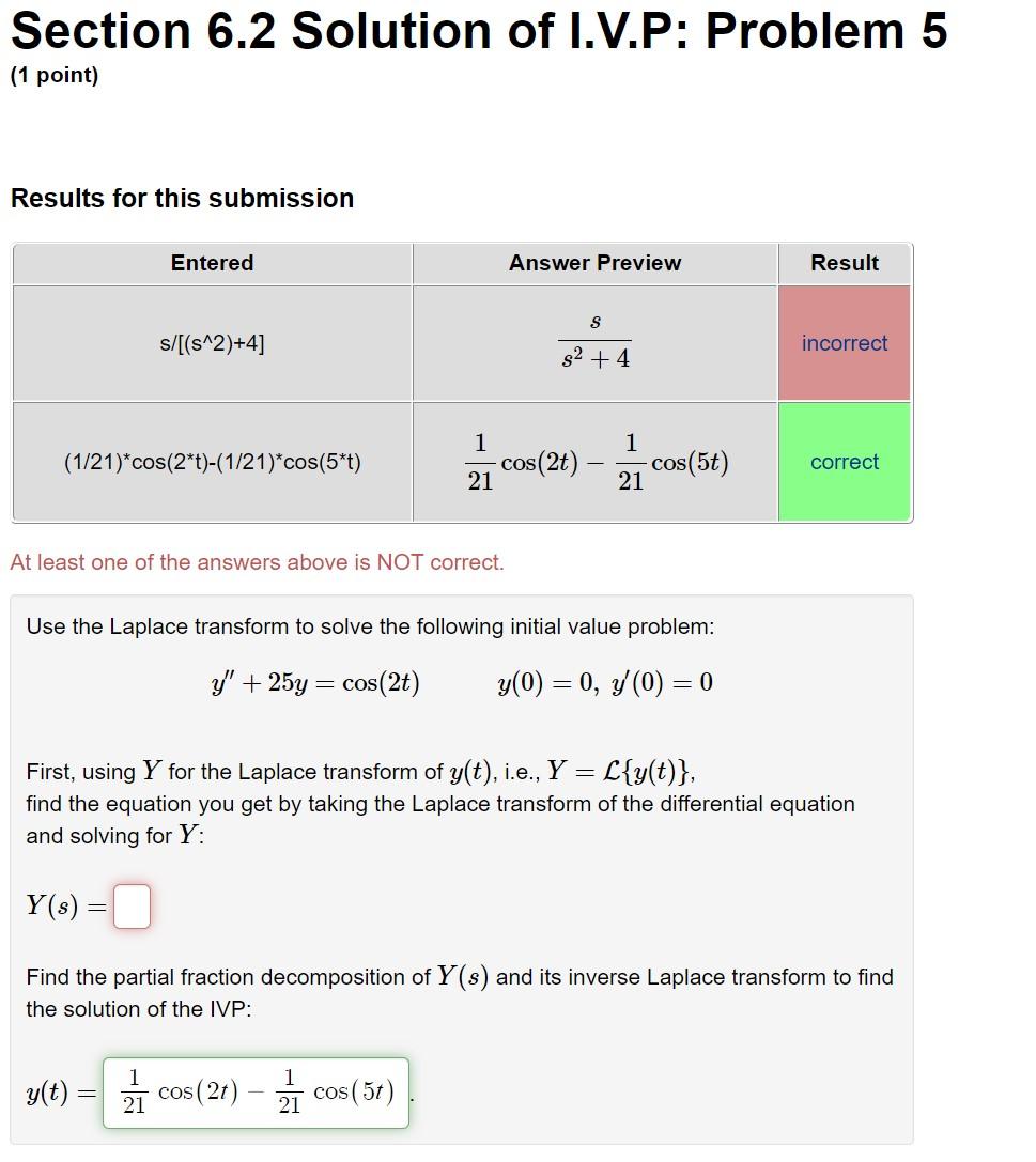 Solved Section 6.2 Solution of I.V.P: Problem 5 (1 point) | Chegg.com