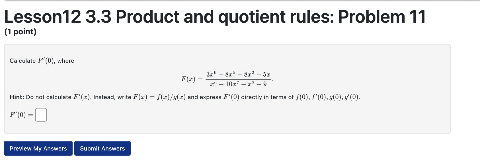 Solved esson12 3.3 Product and quotient rules: Problem 11 (1 | Chegg.com