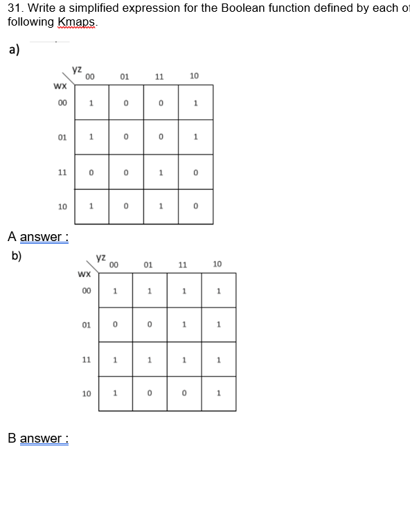 Solved 31. Write a simplified expression for the Boolean | Chegg.com