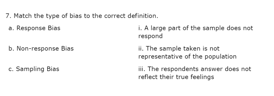 Solved 7. Match the type of bias to the correct definition. | Chegg.com