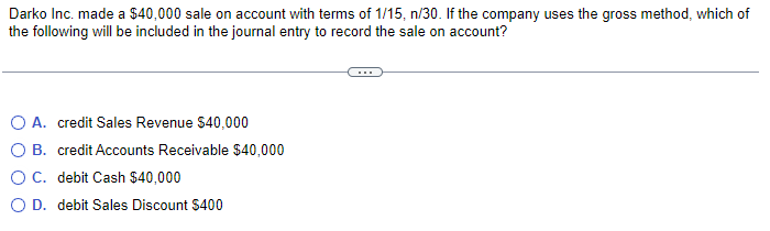 Solved Darko Inc. made a $40,000 sale on account with terms | Chegg.com
