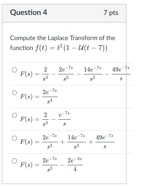 Solved Question 47 ﻿ptsCompute the Laplace Transform of | Chegg.com