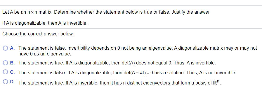 Solved Let A be an nxn matrix. Determine whether the | Chegg.com