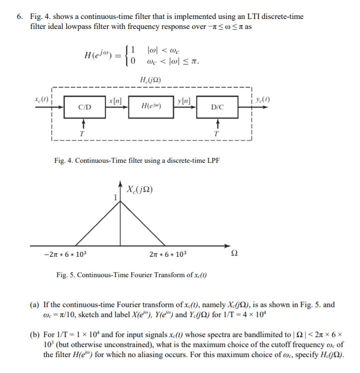 Solved 6. Fig. 4. shows a continuous-time filter that is | Chegg.com