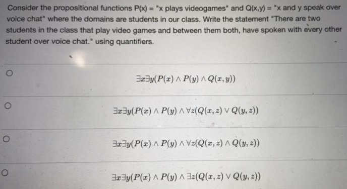 Solved Consider the propositional functions P(x) = "x plays | Chegg.com
