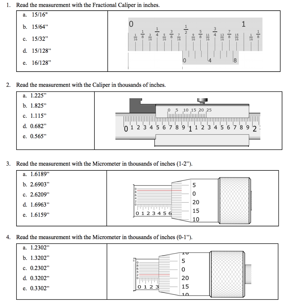 Solved 1. Read the measurement with the Fractional Caliper | Chegg.com