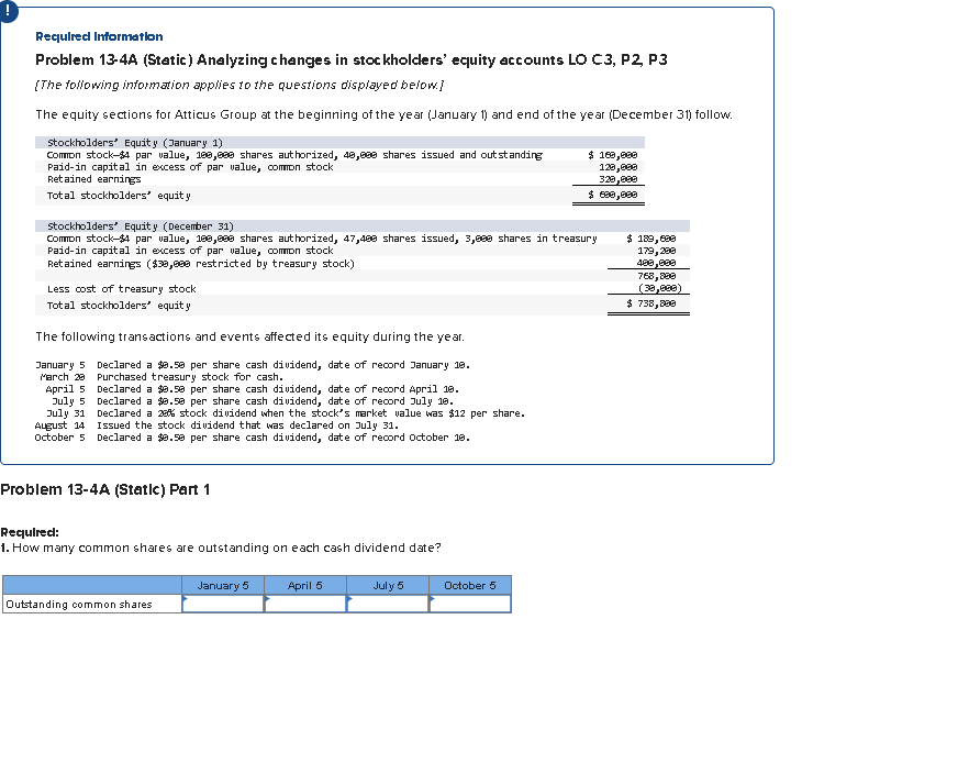 Solved Problem 13-4A (Static) Analyzing changes in stoc | Chegg.com