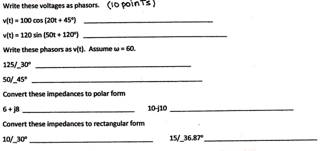 Solved Write these voltages as phasors. (10 poinTS) | Chegg.com