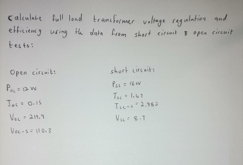 Solved calculate full load transformer voltage regulation | Chegg.com