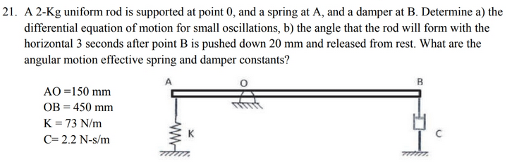 Solved 1. A 2-Kg uniform rod is supported at point 0 , and a | Chegg.com