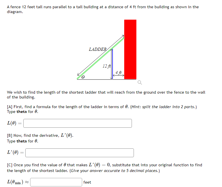 Solved A fence 12 feet tall runs parallel to a tall building | Chegg.com