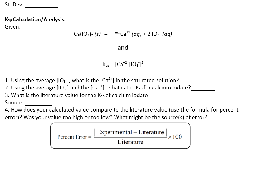 Solved Ksp Calculation/Analysis. Given: Ca(IO3)2( | Chegg.com