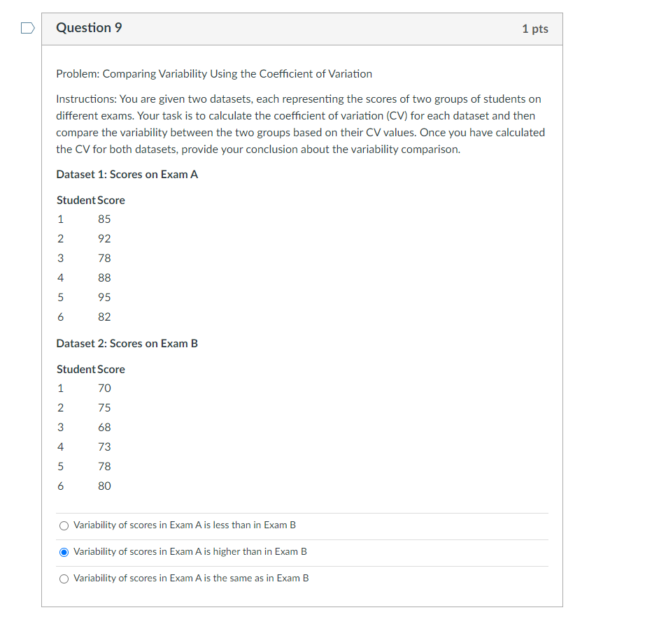 Solved Problem: Comparing Variability Using the Coefficient | Chegg.com