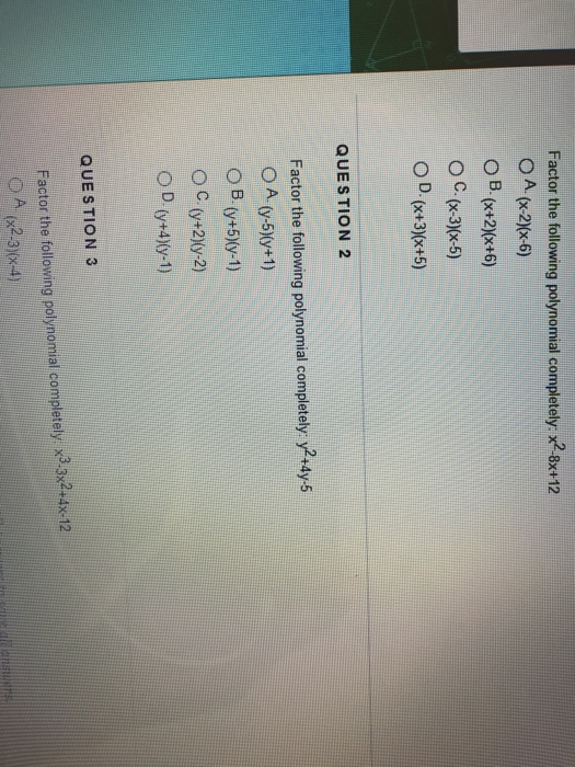 Solved Factor the following polynomial completely: x2-8x+12 | Chegg.com