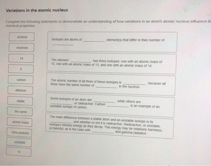 Solved Variations in the atomic nucleus Complete the | Chegg.com
