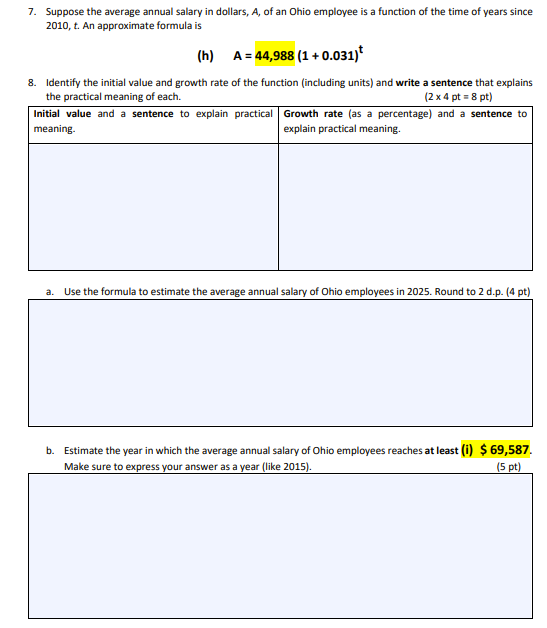 Solved 7. Suppose the average annual salary in dollars, A, | Chegg.com