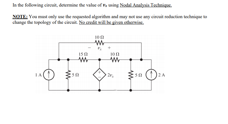 Solved In the following circuit, determine the value of vx | Chegg.com