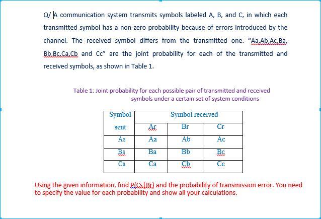 Solved Q/A communication system transmits symbols labeled A, | Chegg.com