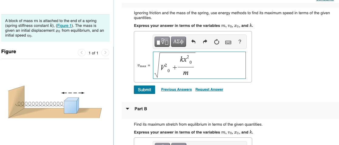 Solved A block of mass m is attached to the end of a spring | Chegg.com