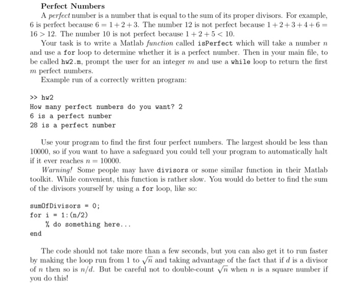 Solved Perfect Numbers A Perfect Number Is A Number That Is 