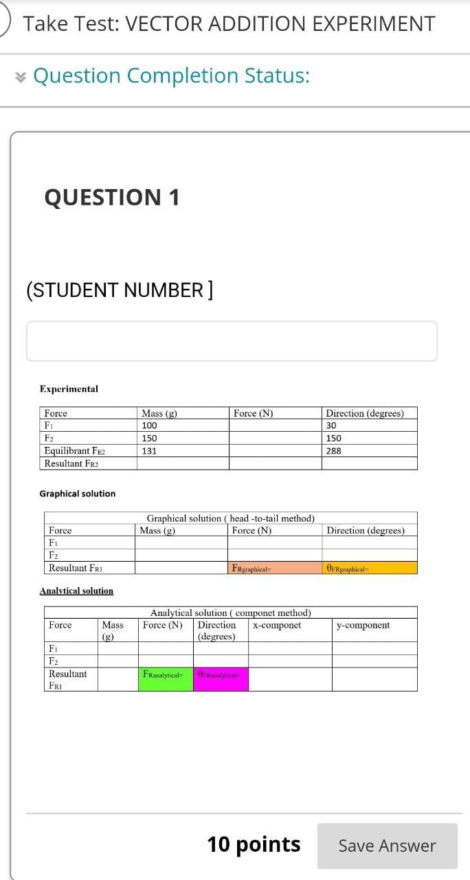 Solved Take Test: VECTOR ADDITION EXPERIMENT Question | Chegg.com