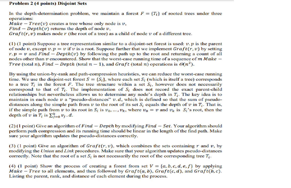 Solved Problem 2 (4 points) Disjoint Sets In the | Chegg.com
