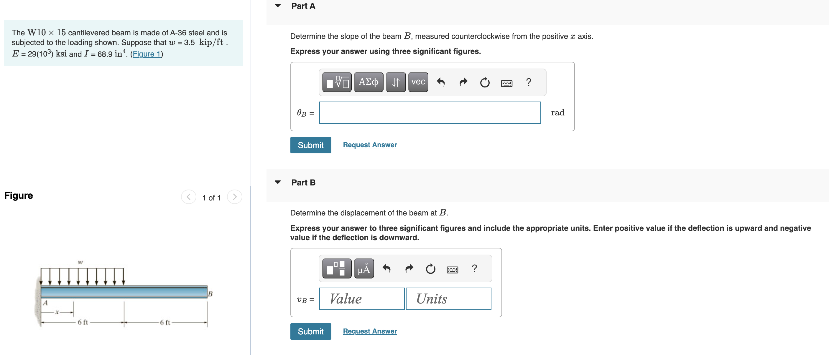 Solved The W10 ×15 cantilevered beam is made of A- 36 steel | Chegg.com