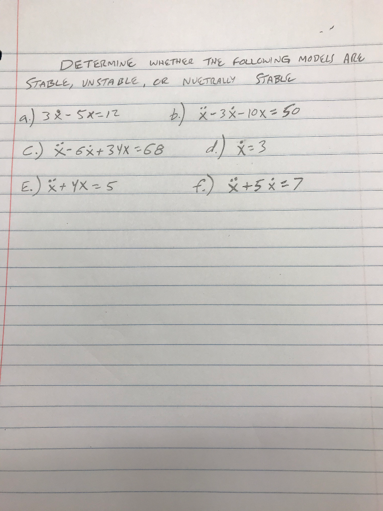 Solved DETERMINE WHETHER THE FOLLOWING MODELS ARE STABLE, | Chegg.com