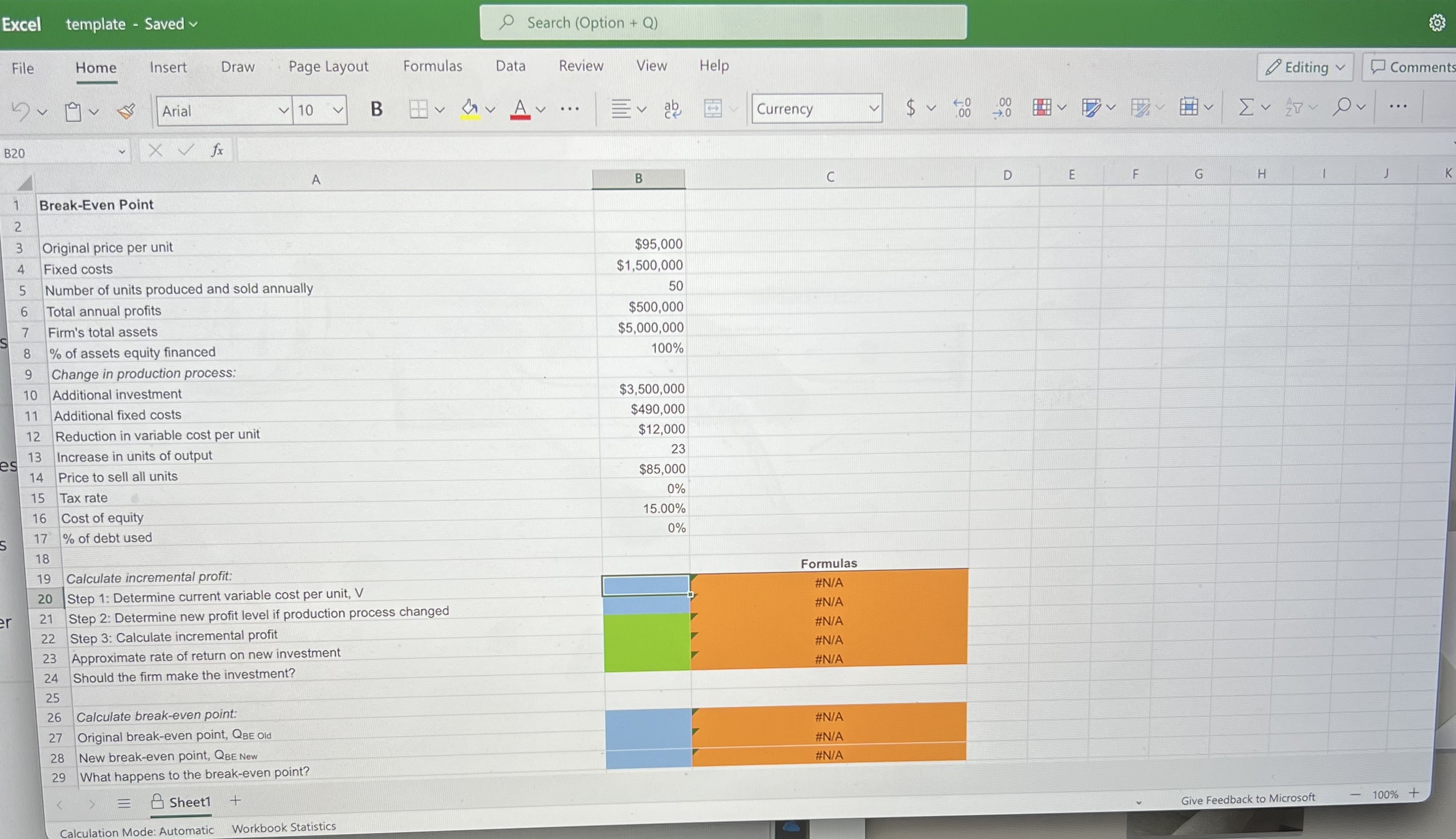 Solved Excel Online Structured Activity: Break-even Point | Chegg.com