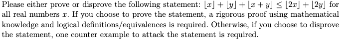 Solved Please either prove or disprove the following | Chegg.com